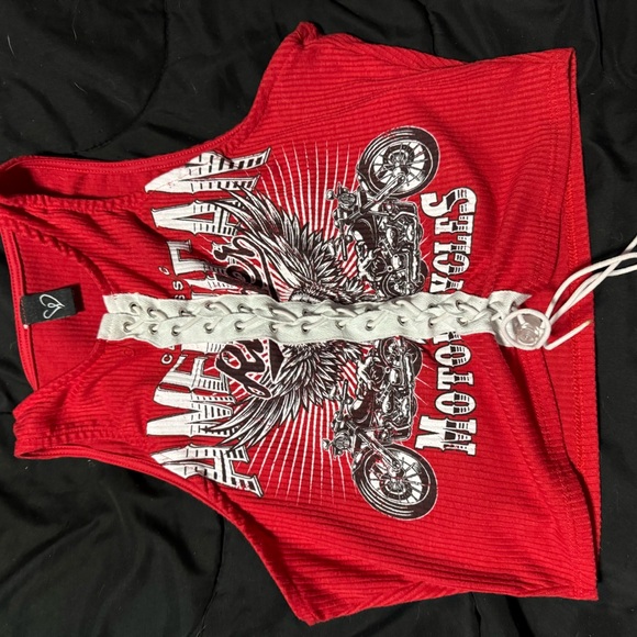 Tops | Red American Motorcycle Graphic Crop Top | Poshmark